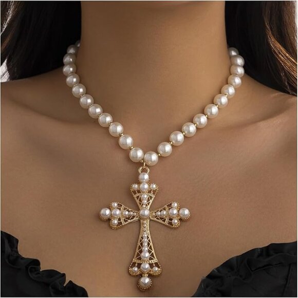 Jewelry | New Faux Pearl Cross Necklace | Poshmark